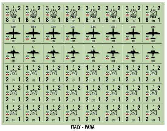 Camelot Games. Panzer Leader Blitz Quarter Page of Italy Para Counters