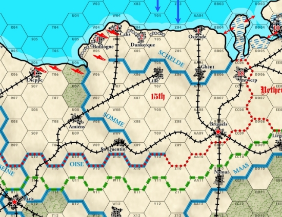 Camelot Games. Fortress Europa map with 1 inch hexes